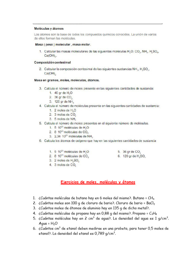 Ejercicios de Moles | PDF