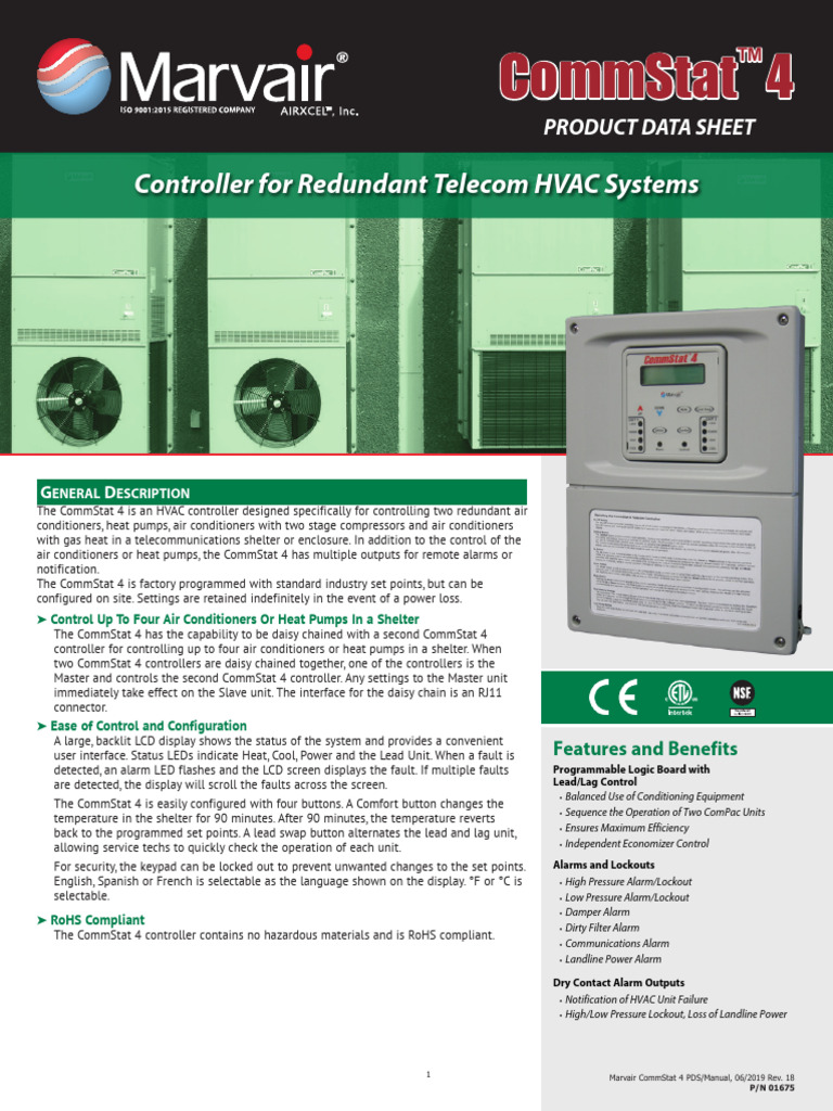 Marvair Commstat 4 Product Data Sheet 05-29-19 Rev 18 | PDF | Air ...