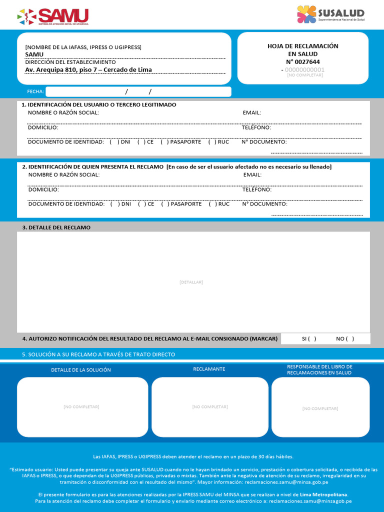 Ipress SAMU - Libro de Reclamaciones | PDF