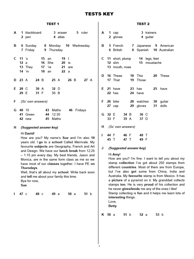 Access 1 INT Tests Key | PDF | Agatha Christie