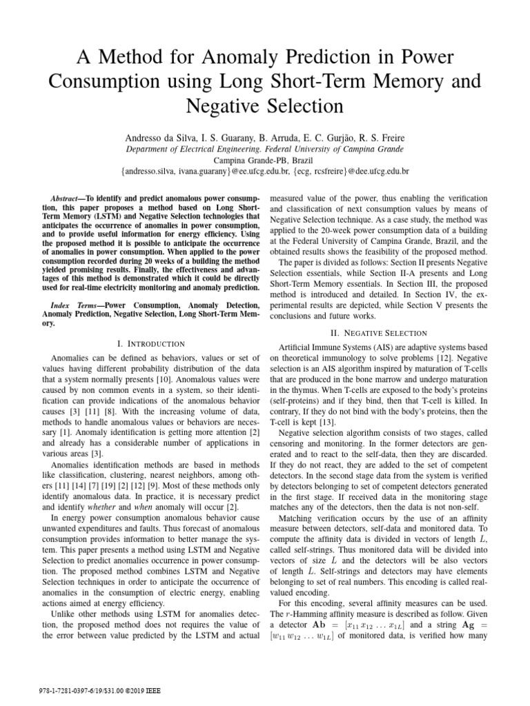 Ieee A Method For Anomaly Prediction In Power Consumption Using Long Short Term Memory And