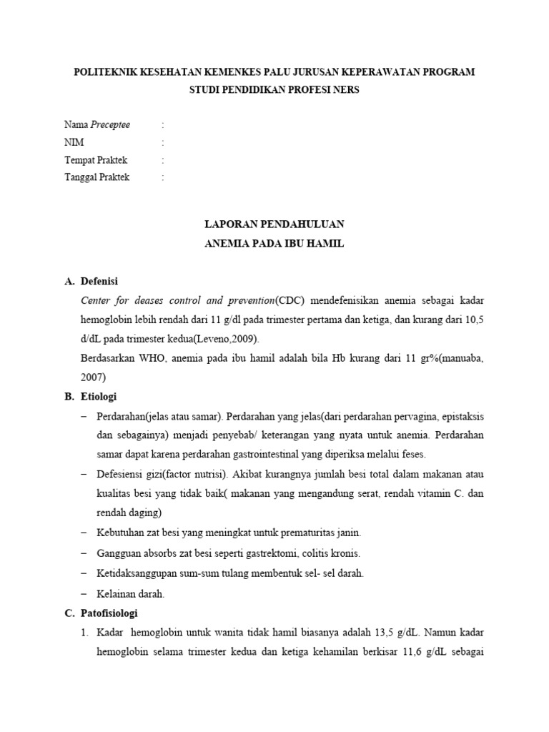 LP Anemia Pada Ibu Hamil | PDF | Pengembangan Diri | Kesehatan Holistik