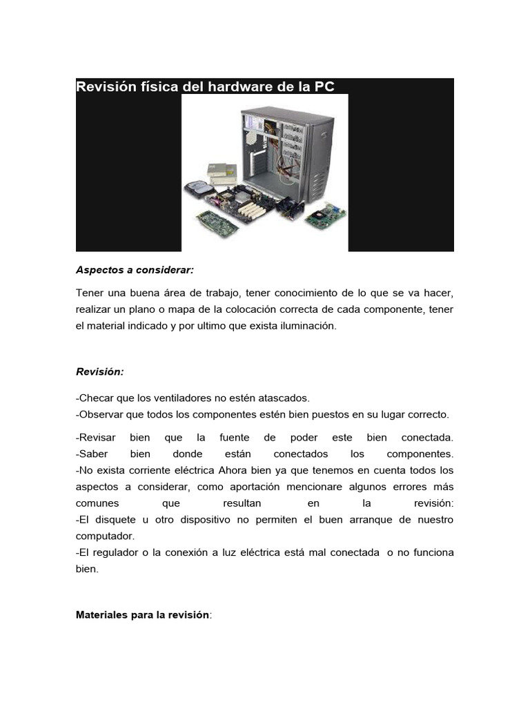 Revisión física del hardware de la PC | PDF | Hardware de la ...