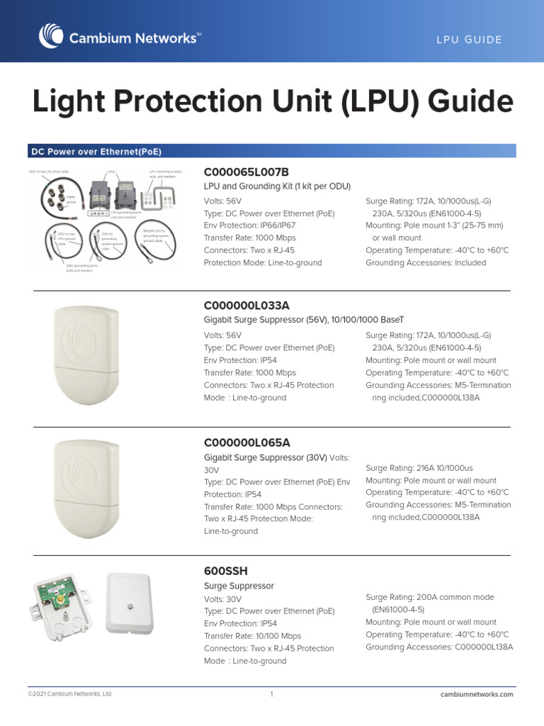 Cambium Networks Data Sheet LPU Guide v4 RR | PDF | Wireless | Computer Engineering