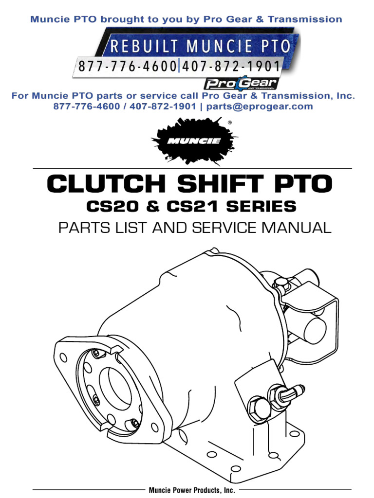 Muncie cs20 cs21 Pto Parts Breakdown Service Manual | PDF | Clutch | Manual Transmission