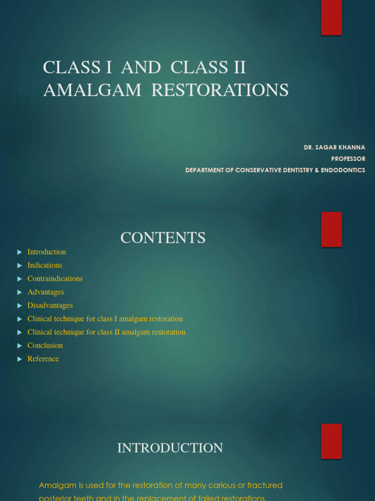 Class I & II Amalgam Restoration Guide | PDF | Tooth Enamel | Dentin