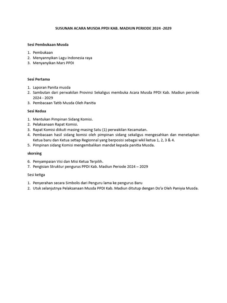 Susunan Acara Musda PPDI Madiun 2024-2029 | PDF | Karier & Perkembangan ...