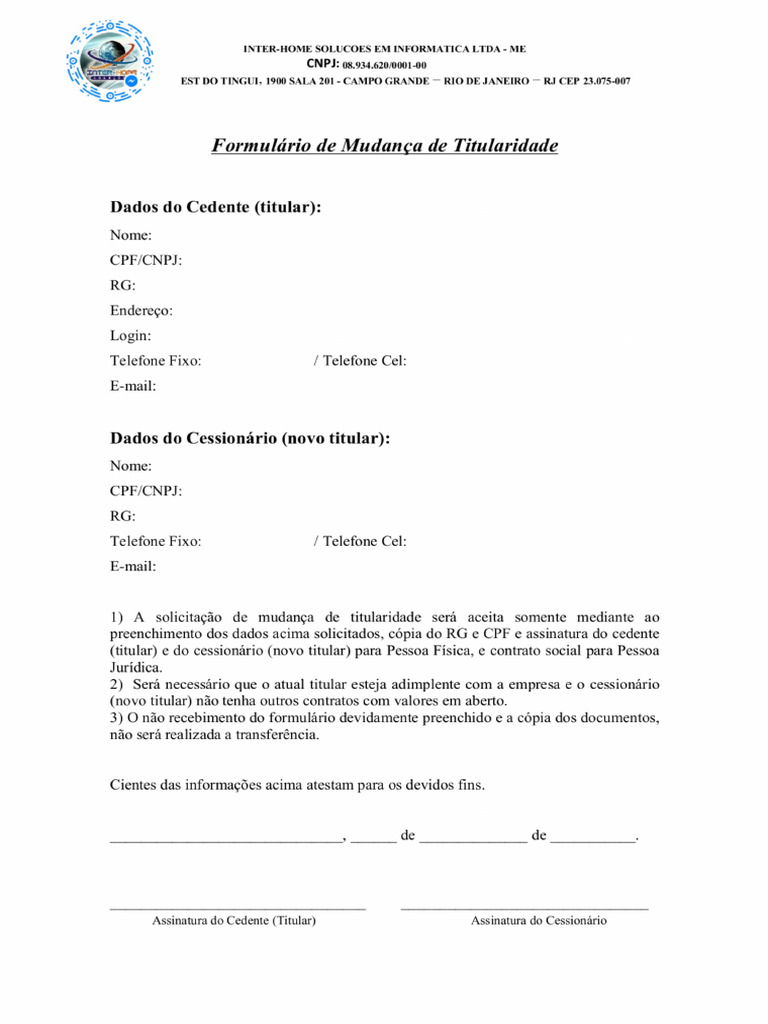 Formulario Troca de Titularidade | PDF