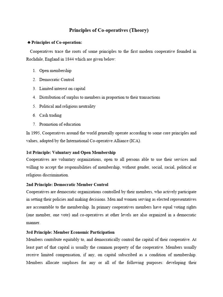 Principles Of Co Operatives Pdf Business Economies