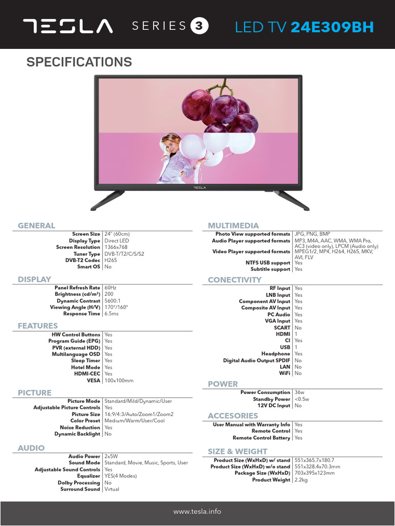 Tesla TV 24E309BH Specifications EN | PDF | Electronic Engineering ...