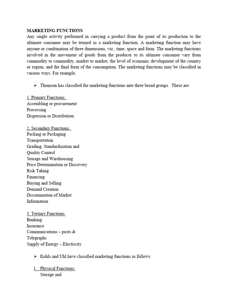 Marketing Functions | PDF | Warehouse | Market (Economics)