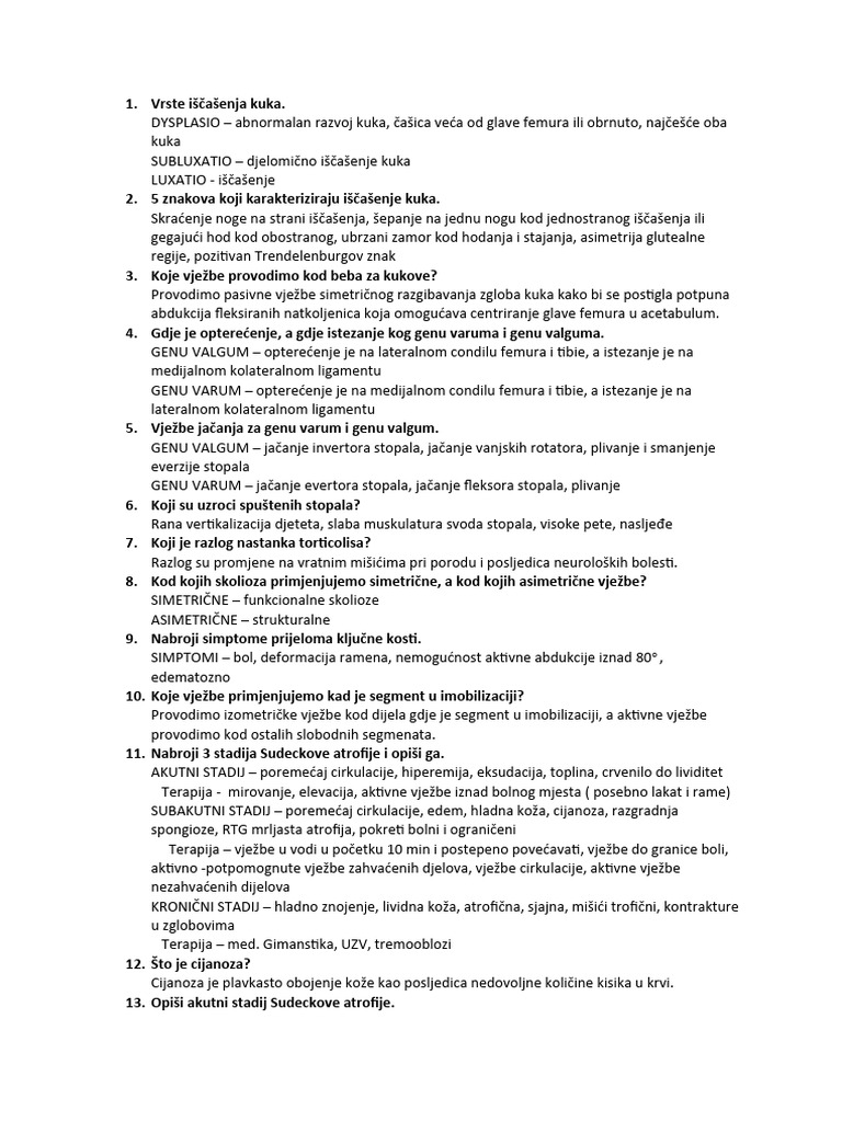 Kineziterapija - Pitanja Za Test | PDF