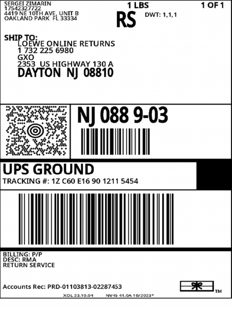 Return Label PRD 01103813 | PDF