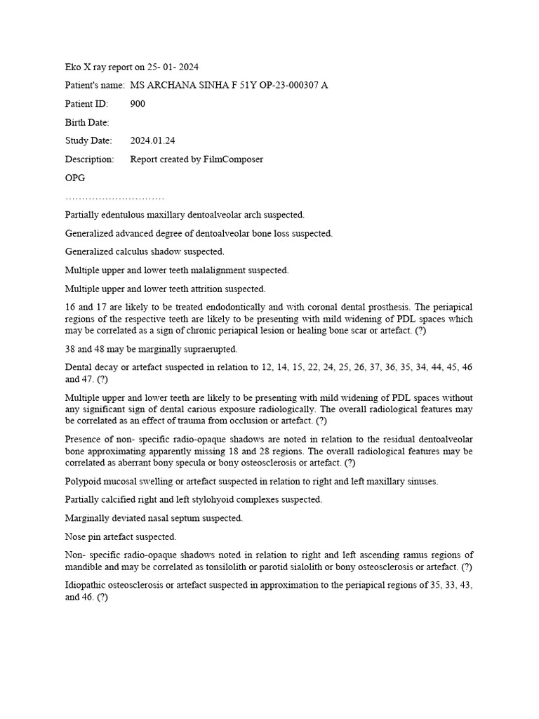 Eko X Ray Report On 25 | PDF | Dental Anatomy | Dentistry Branches