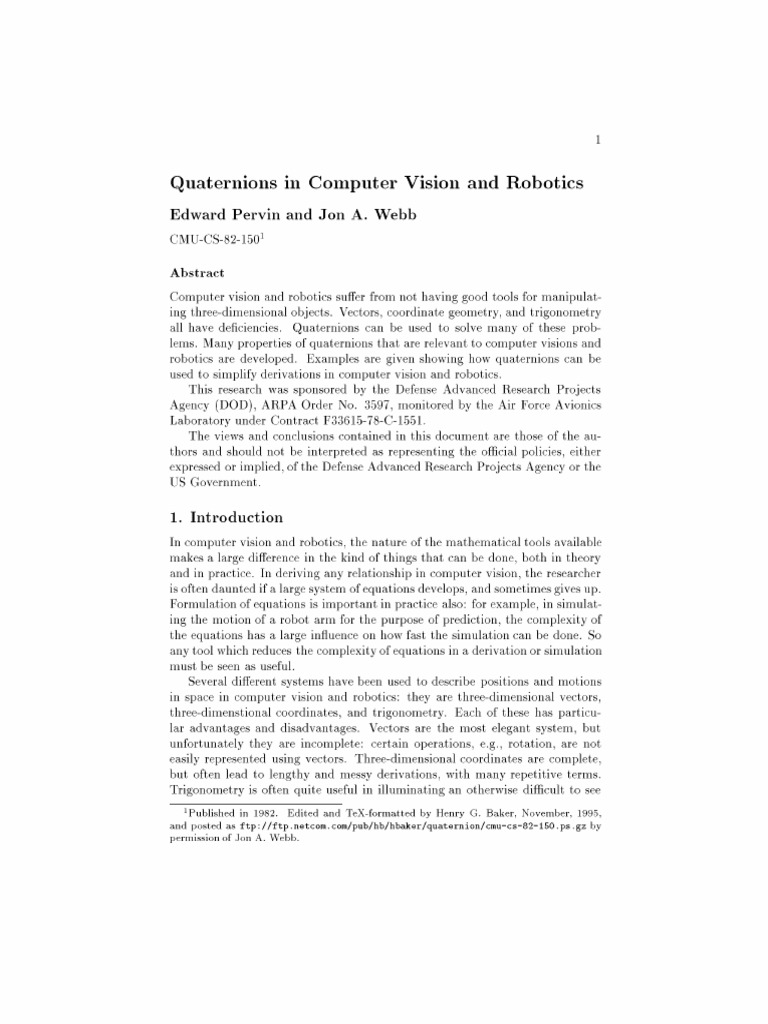 Pervin, Webb. - Quaternions in Computer Vision and Robotics (1982) | PDF