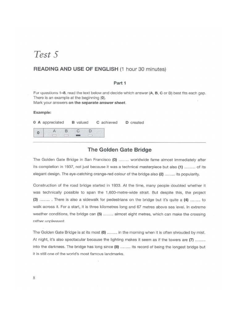Book 2 Test 5 Reading Use of English and Writing | PDF