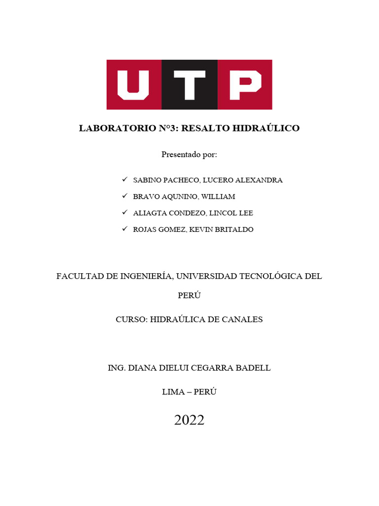 LAB - 3. Hifráulica de Canales (Prueba) | PDF | Descarga (hidrología) | Fuerza