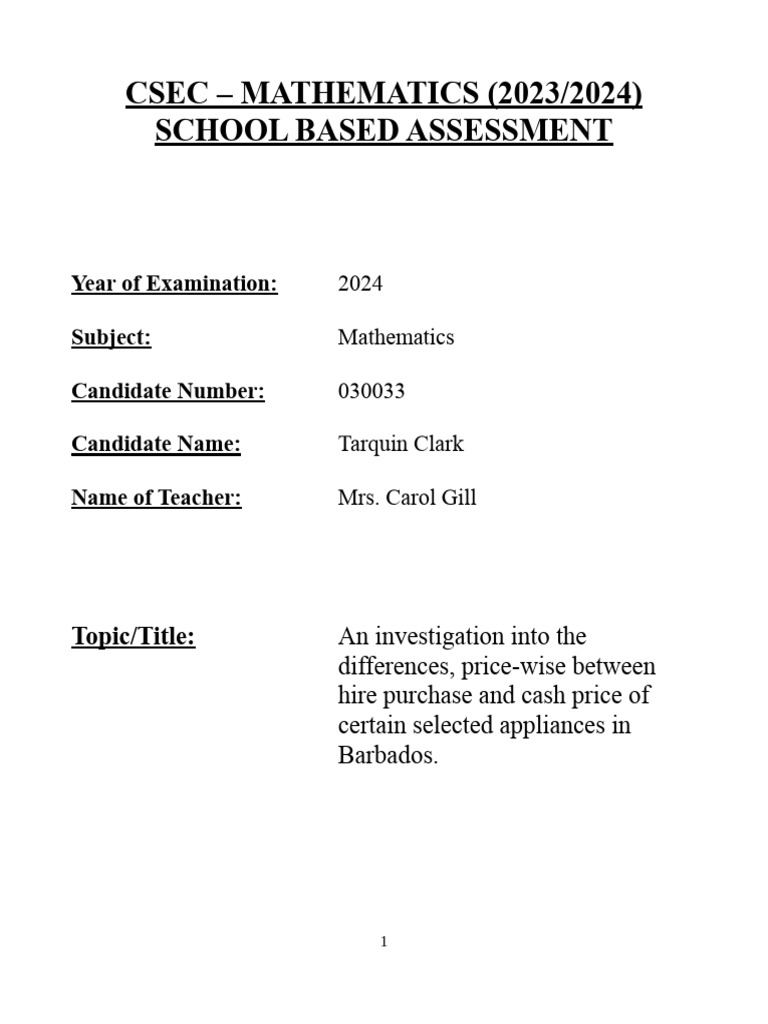 Mathematics SBA | PDF | Prices | Home Appliance
