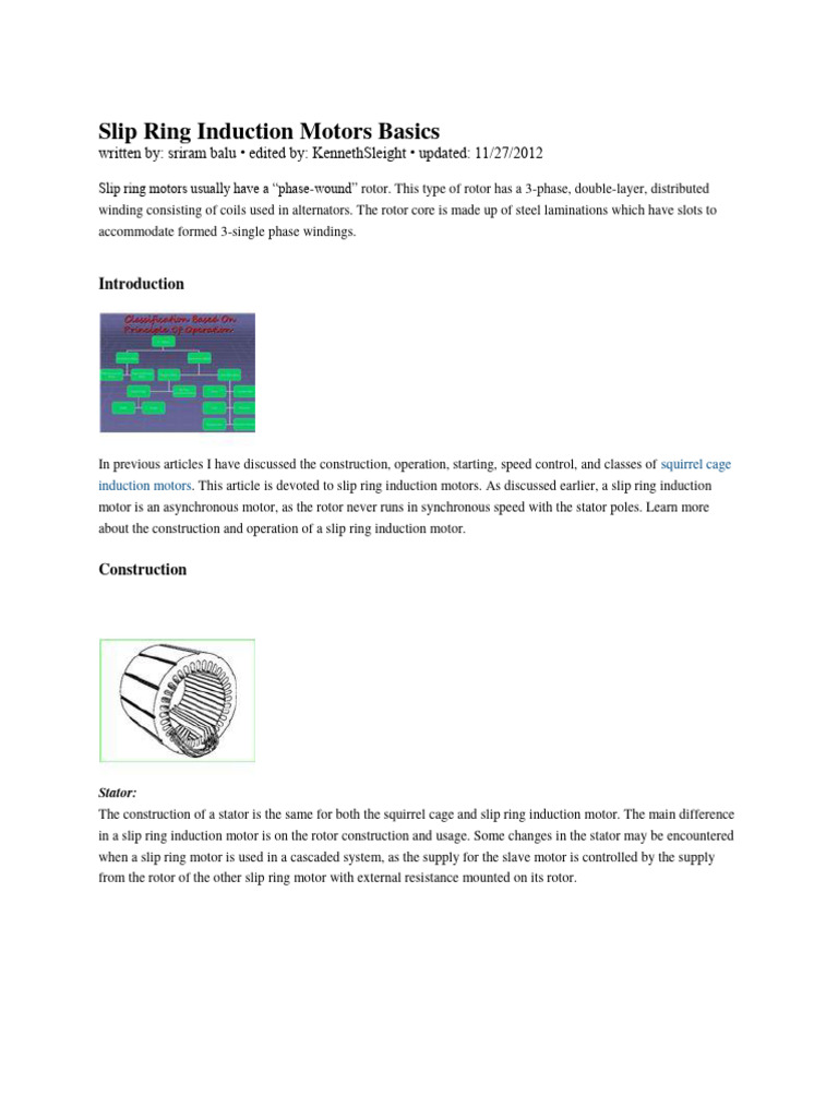 Slip Ring Induction Motors Basics | PDF | Electric Motor | Manufactured ...