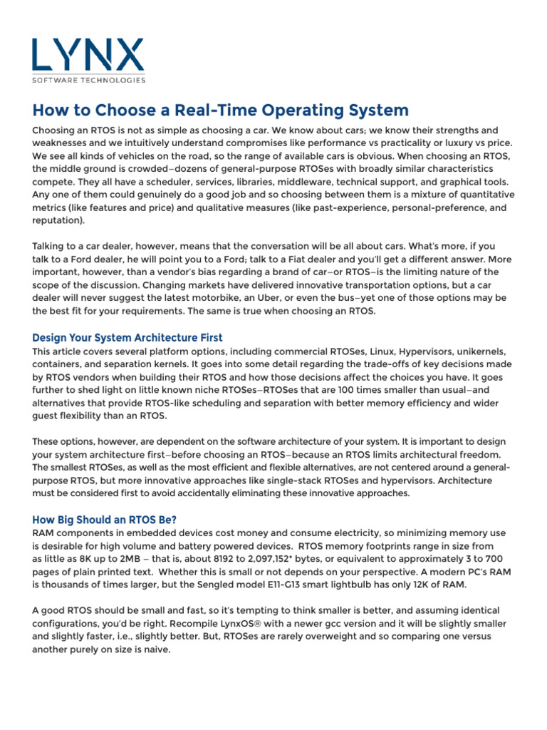 How To Choose A Real-Time Operating System | Download Free PDF | Multi Core Processor ...