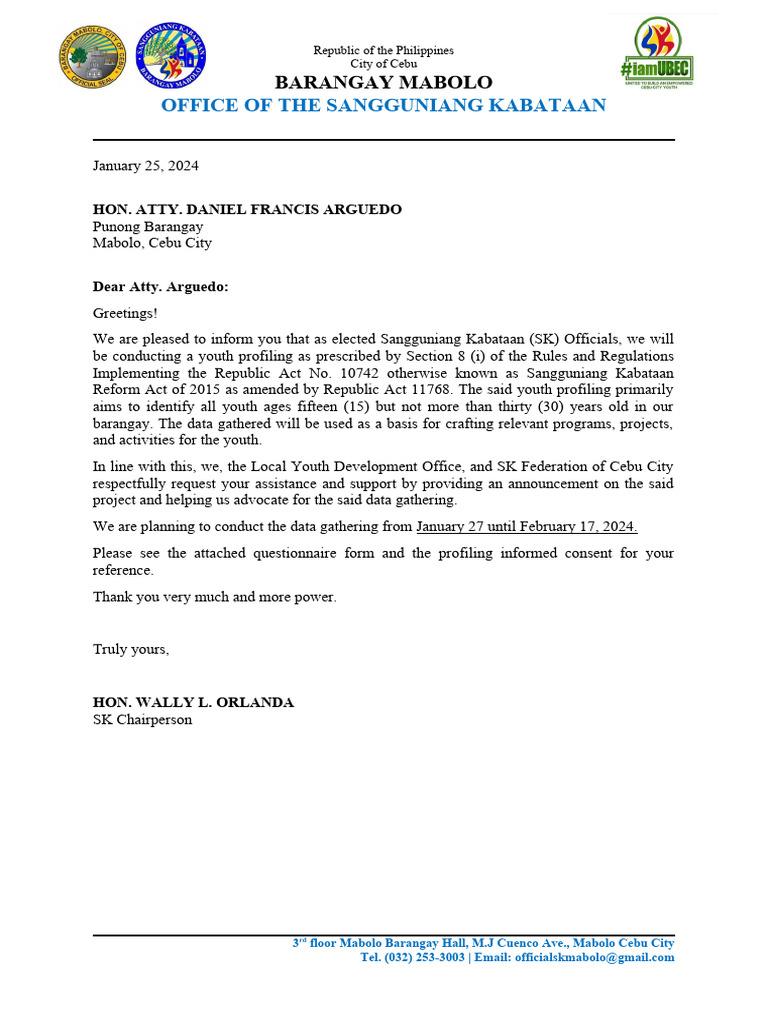 KK Profiling Request Letter | PDF