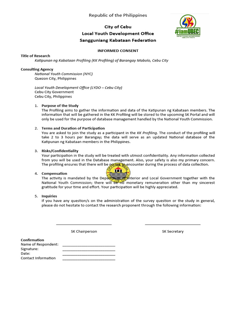 KK Profiling Consent for Cebu Youth | PDF | Philippines | Government