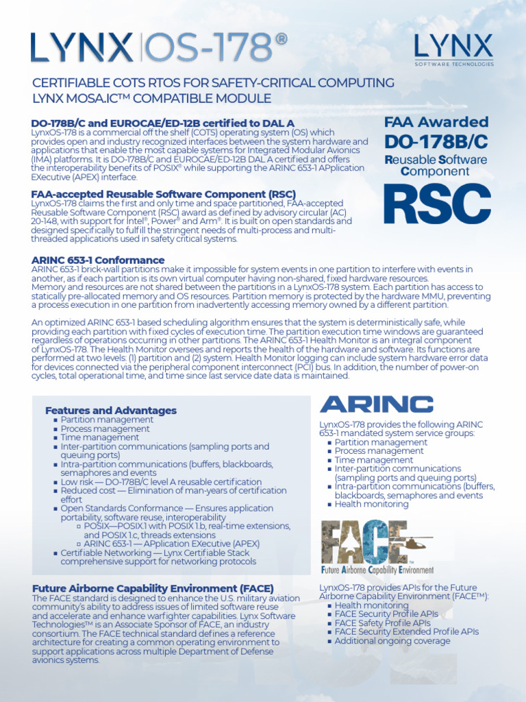 LynxOS-178 Datasheet | PDF | Systems Engineering | Computer Hardware