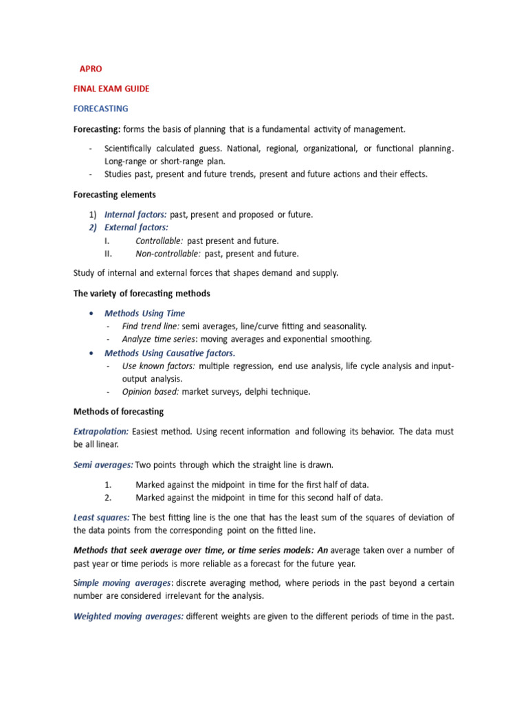 Guía Examen Apro | PDF | Forecasting | Inventory
