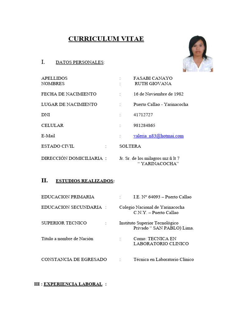 Curriculum Viate - Ruth | PDF | Lima