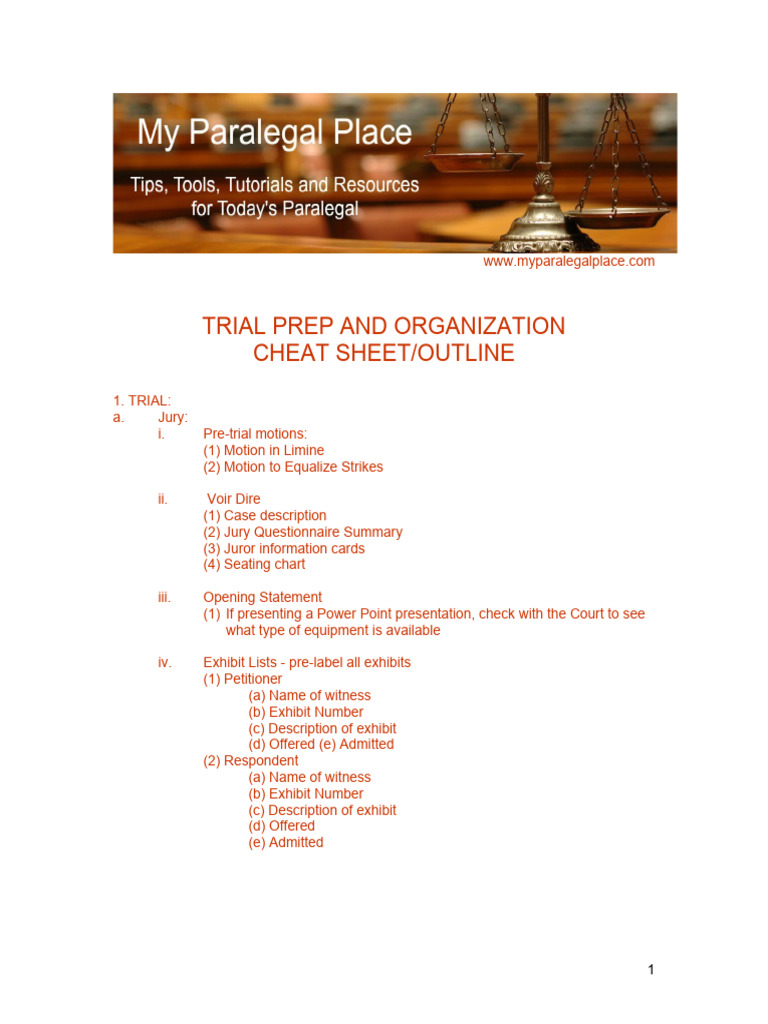 Trial Prep Cheat Sheet | PDF | Common Law | Justice