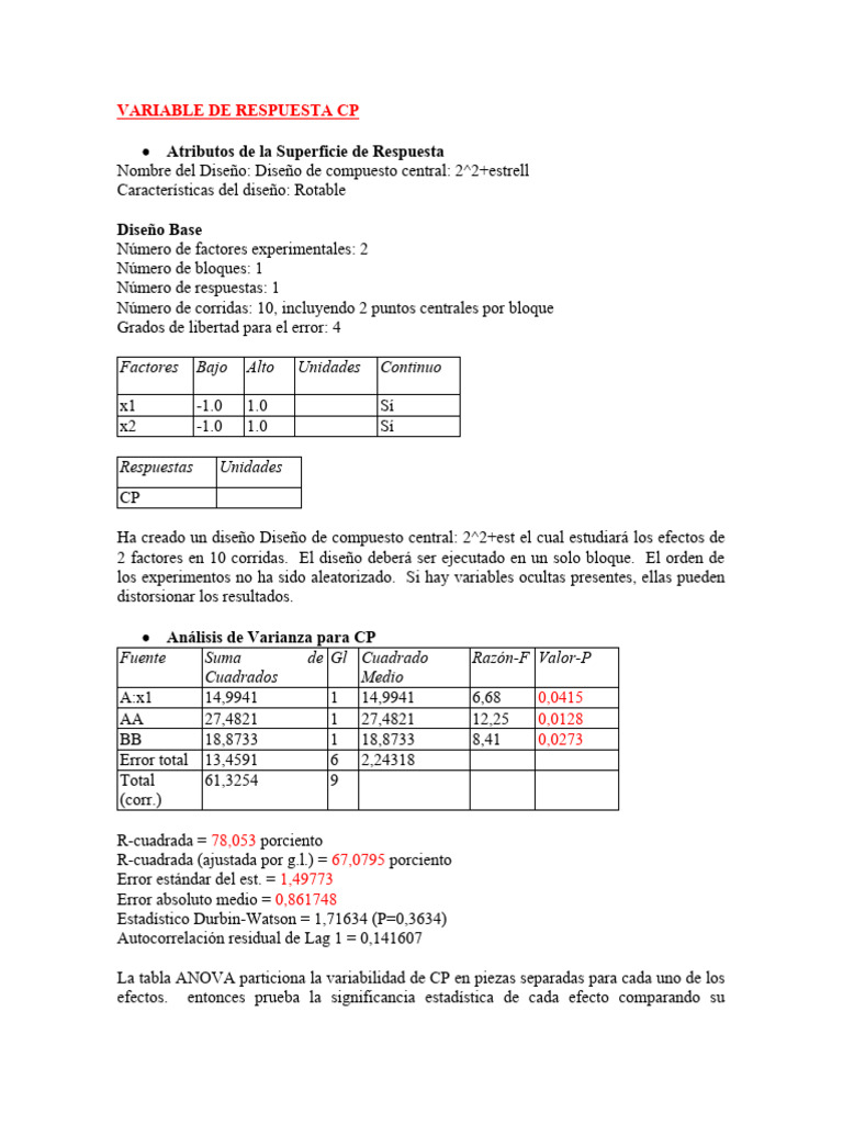 Superficife de Respuesta 1 | PDF | Análisis de variación | Análisis de ...
