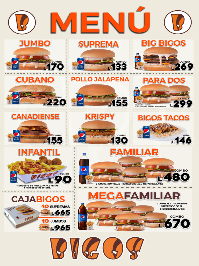 Menú y precios de Bigos | PDF