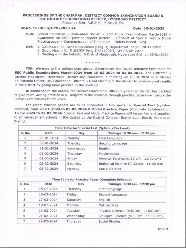 SSC - Time Table For Special Test With Syllabus & Practice Paper | PDF