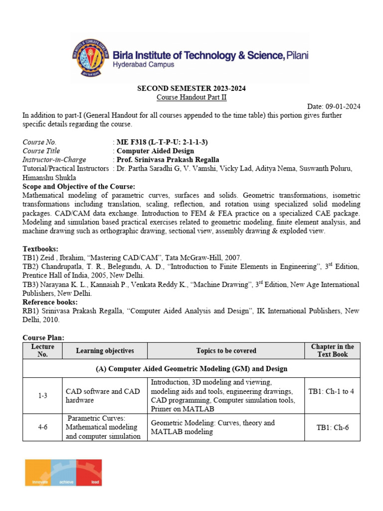 ME F318 Computer Aided Design | PDF | Computer Aided Design | Applied Mathematics