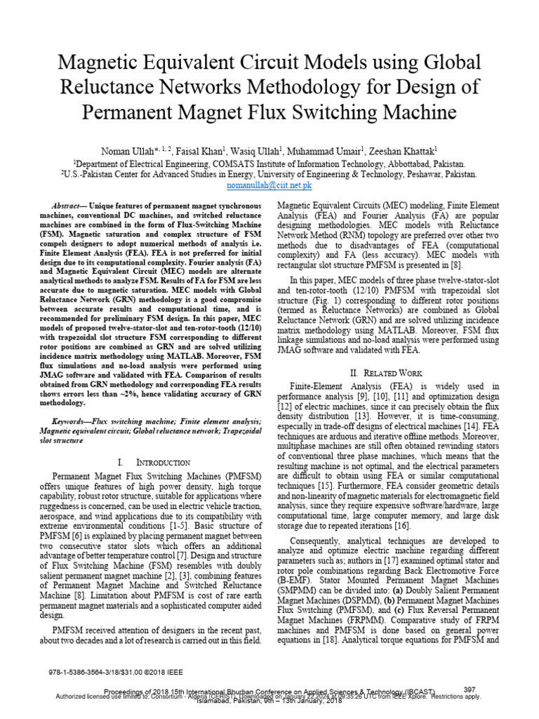 Magnetic Equivalent Circuit Models Using Global Reluctance Networks Methodology For Design of ...