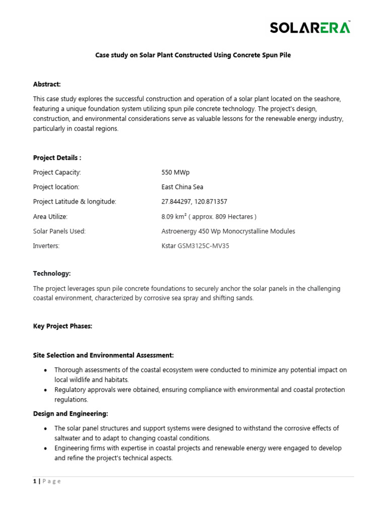 Case Study On Solar Plant Constructed Using Spun Pile | PDF