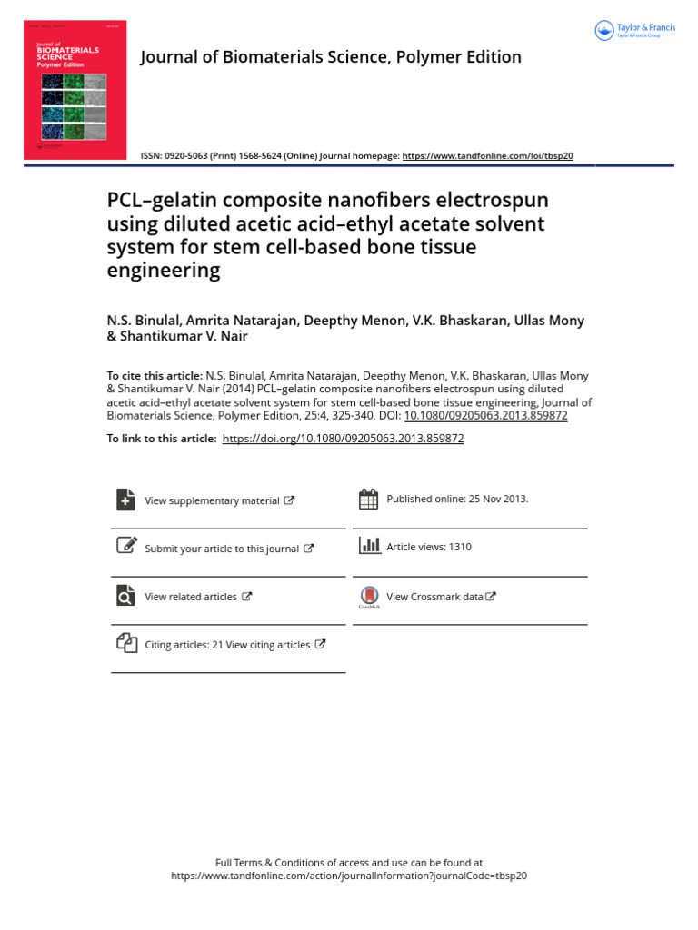 PCL Gelatin Composite Nanofibers Electrospun Using Diluted Acetic Acid Ethyl Acetate Solvent ...