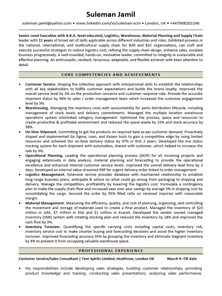 Resume Suleman | PDF | Logistics | Inventory