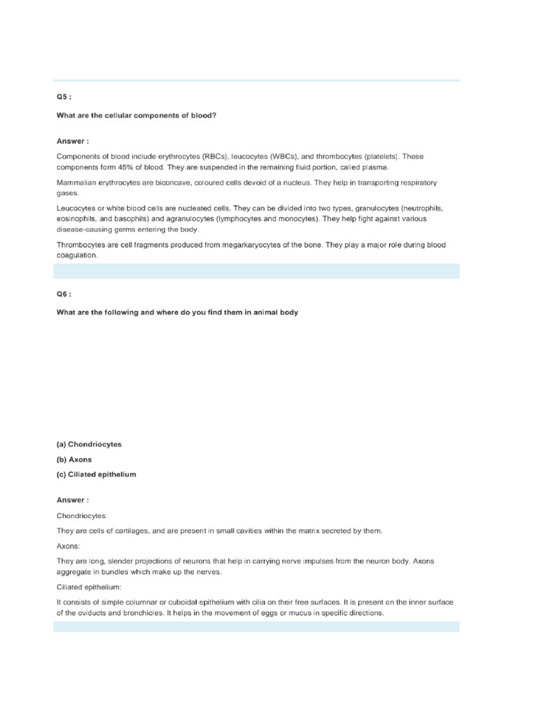 NCERT Questions of Structural Organization in Animals (Animal Tussue) | PDF