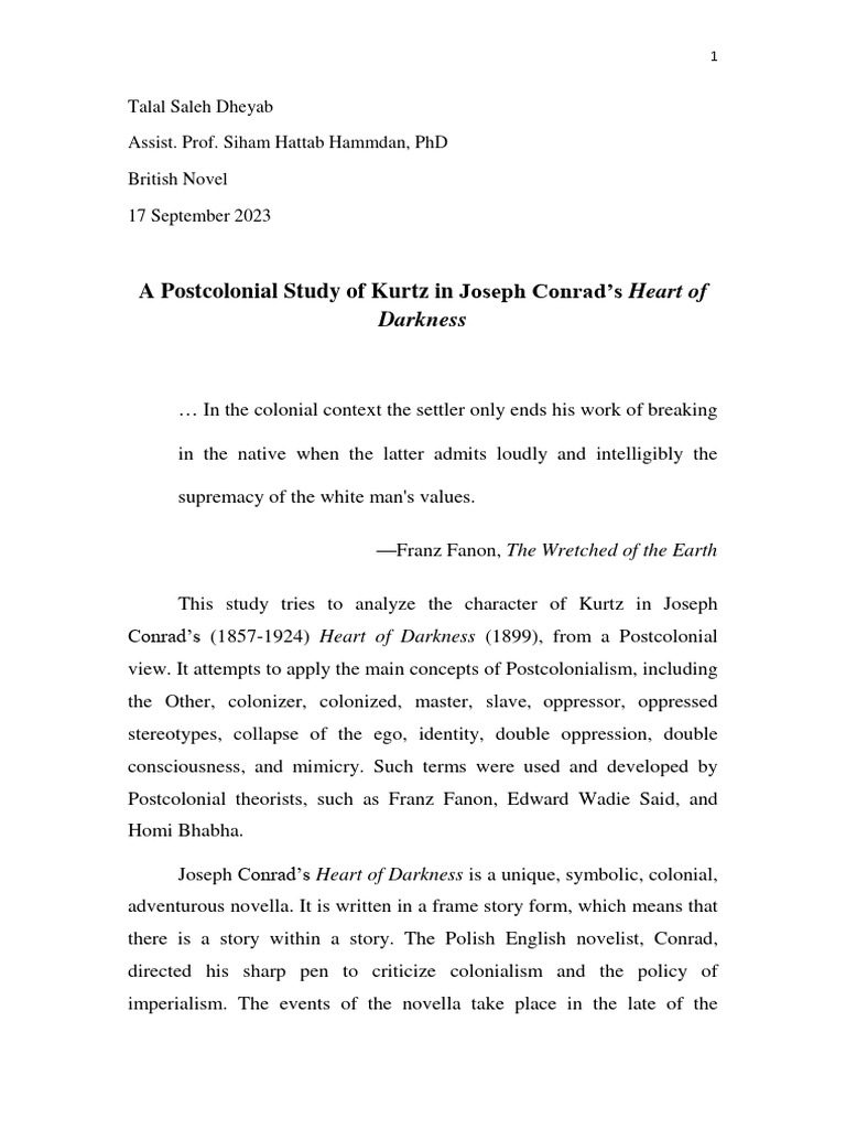 A Postcolonial Reading of Kurtz in Heart of Darkness | PDF | Heart Of ...