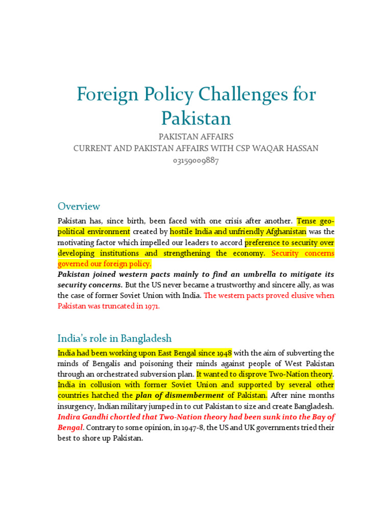 Foreign Policy Challenges For Pakistan | PDF | Pakistan | Zulfikar Ali ...