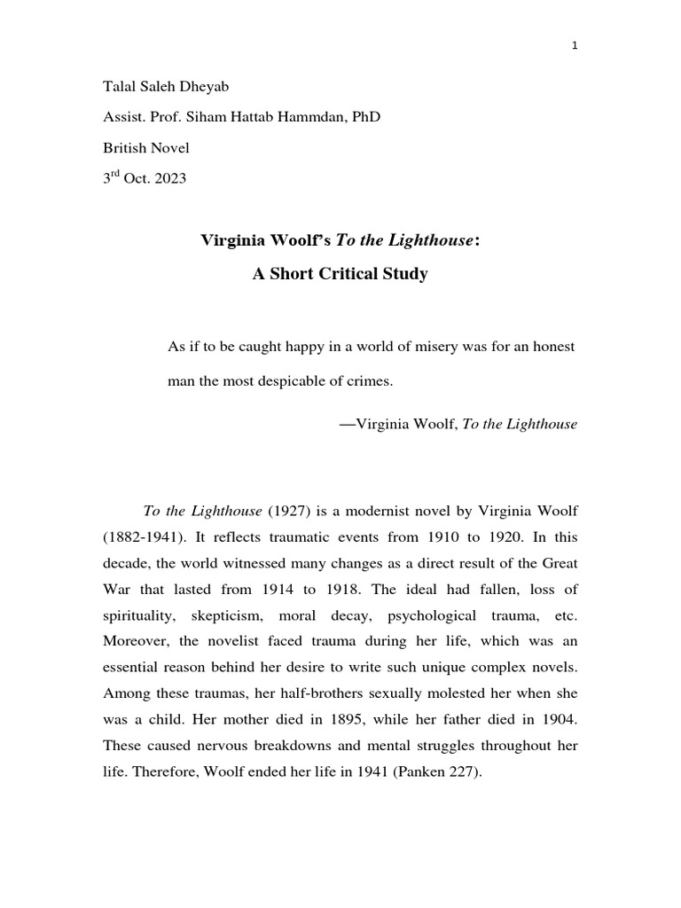 Virginia Woolf's To The Lighthouse: A Short Critical Study | PDF | To ...