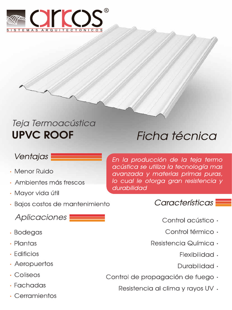 Ficha Tecnica Teja Termoacustica Upvc Roof | PDF