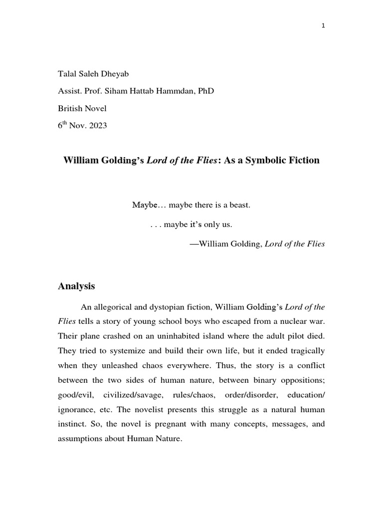 William Golding's Lord of The Flies: As A Symbolic Fiction | PDF