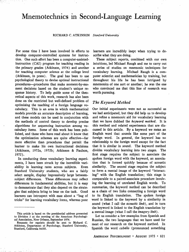 Mnemotechnics in Second-Language Learning | PDF | Vocabulary | English Language