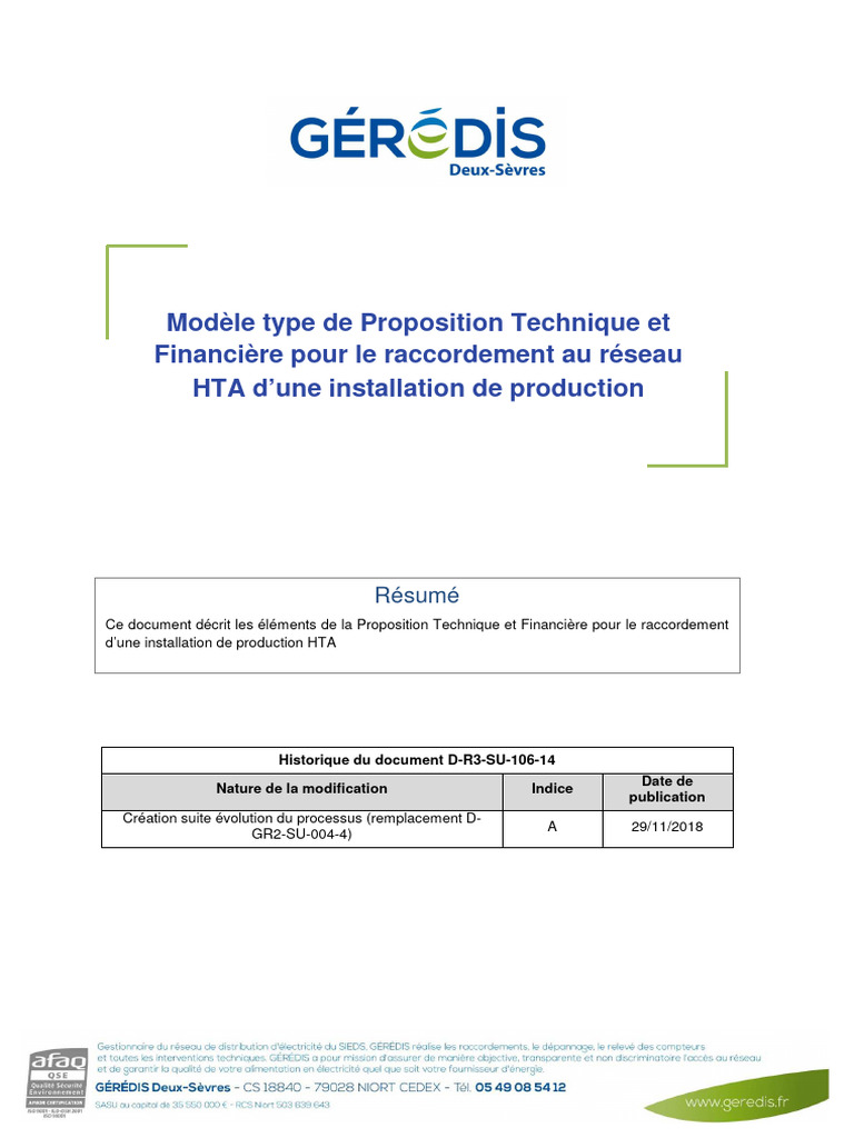 D-R3-Su-106-14-A Modele de PTF Pour Raccordement de Production Hta | PDF