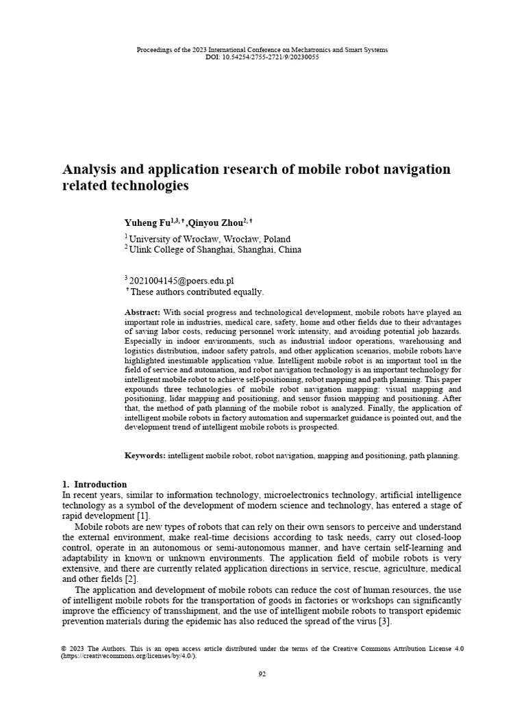 Analysis and Application Research of Mobile Robot | PDF | Computer ...