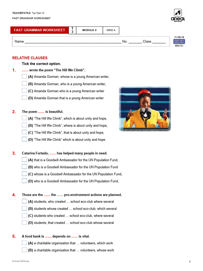 Fast Grammar Worksheet: Relative Clauses | PDF
