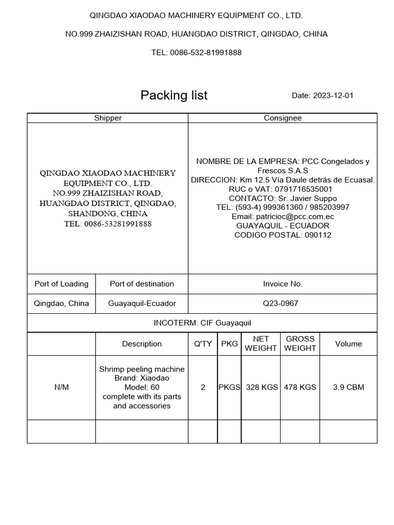 Packing List 1 | PDF