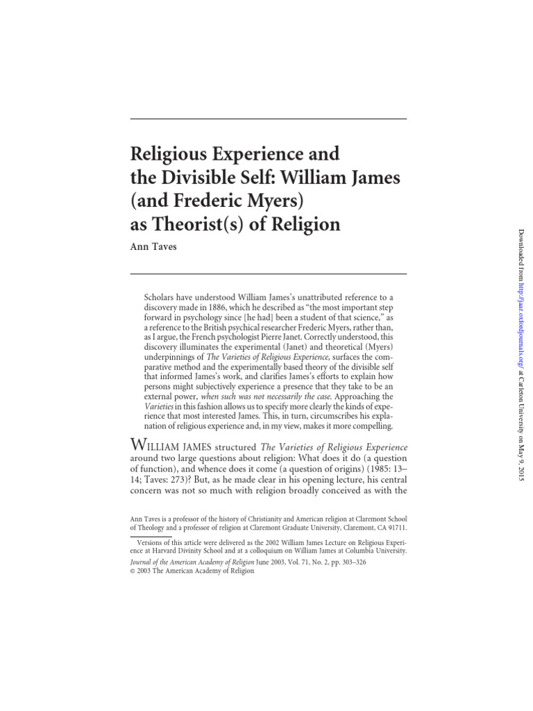 Religious Experience and The Divisible Self: William James (And ...